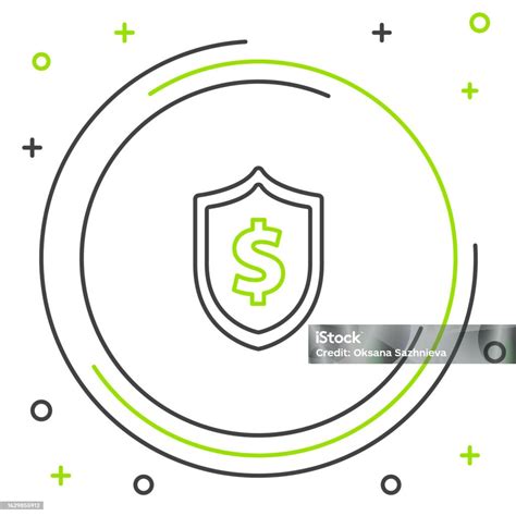 검은색과 초록색 선 방패는 흰색 배경에 분리된 달러 기호 아이콘입니다 보안 방패 보호 돈 보안 개념입니다 다채로운 개요 개념입니다 벡터 일러스트레이션 개념에 대한 스톡 벡터