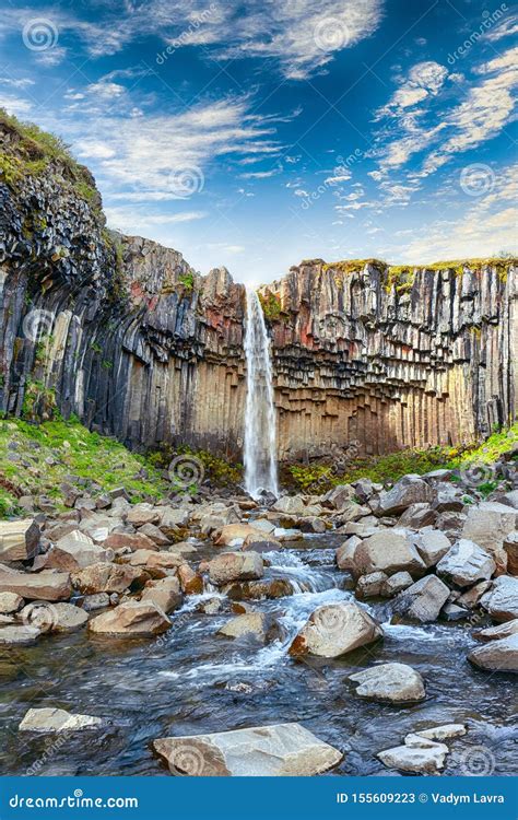 Amazing View Of Svartifoss Waterfall With Basalt Columns On South