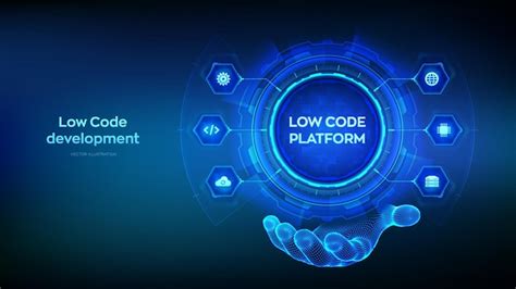 Premium Vector Low Code Platform And No Code Development Technology Concept In Wireframe Hand