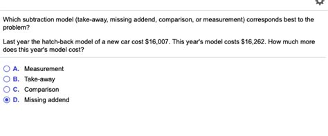 Solved Which Subtraction Model Take Away Missing Addend