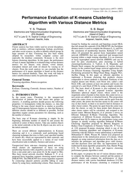 Performance Evaluation Of K Means Clustering Algorithm With Various