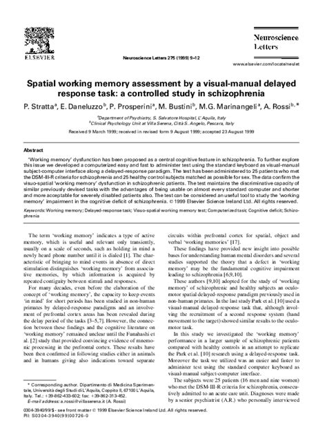 Pdf Spatial Working Memory Assessment By A Visual Manual Delayed