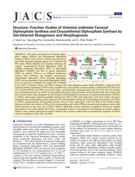 Pdf Structure Function Studies Of Artemisia Tridentata Farnesyl