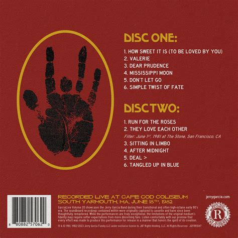 Jerry Garcia Band Garcialive Volume 20 June 18th 1982 2 Cd Set Or