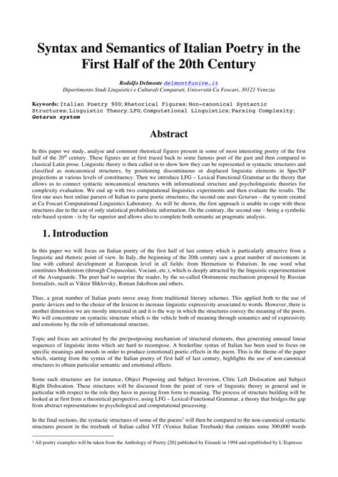 Pdf Syntax And Semantics Of Italian Poetry In The First Half Of The