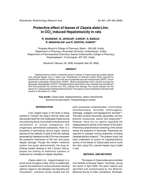 Pdf Protective Effect Of Leaves Of Cassia Alata Linn In Ccl4 Induced Hepatotoxicity In Rats