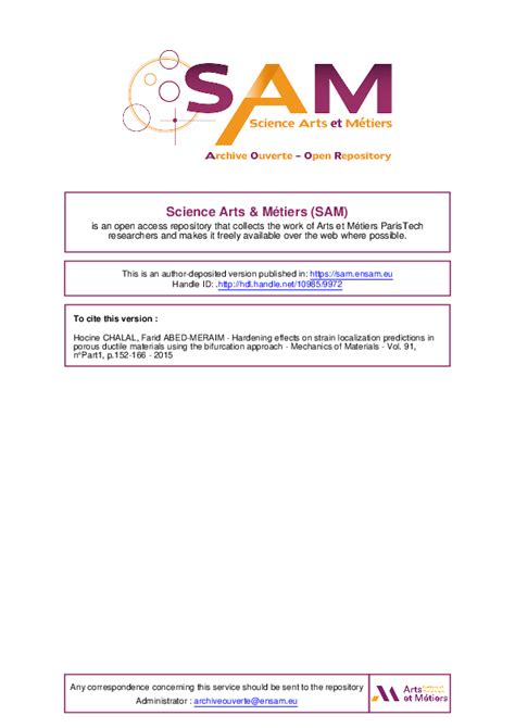 Pdf Hardening Effects On Strain Localization Predictions In Porous Ductile Materials Using The