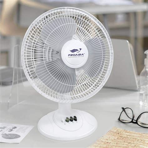 12 Oscillating Table Fan With Adjustable Tilt 3 Speed Control White