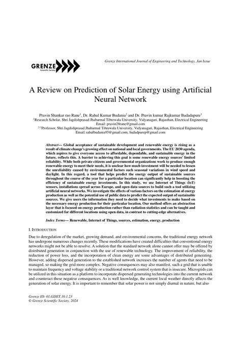 Pdf A Review On Prediction Of Solar Energy Using Artificial Neural Network