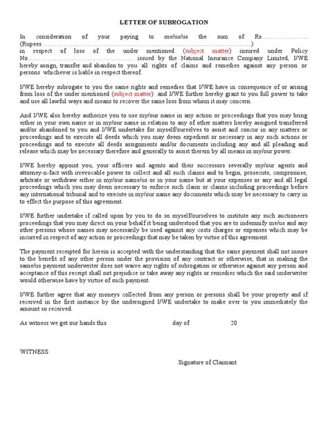 04 Letter Of Subrogation Pdf Subrogation Civil Law Legal System