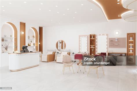 분홍색 의자 거울 금전 등록기 및 타일 바닥이 있는 현대적인 미용 및 미용실 인테리어 미장원에 대한 스톡 사진 및 기타 이미지 미장원 뷰티 스파 실내 Istock