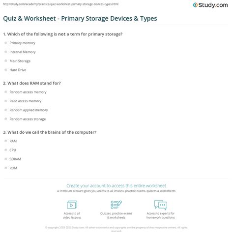 Quiz Worksheet Primary Storage Devices Types Study Com