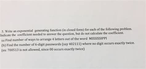 Solved S Write An Exponential Generating Function In
