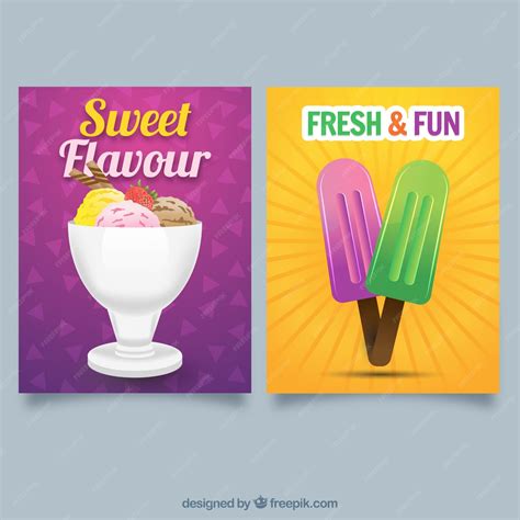 현실적인 디자인의 컬러 아이스크림 카드 무료 벡터