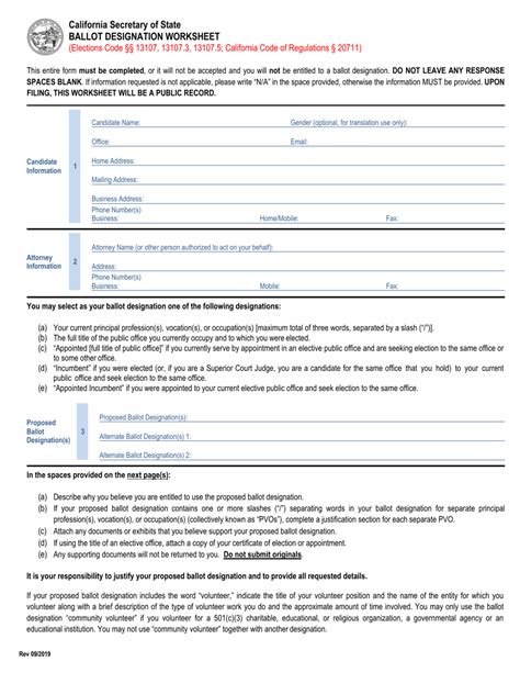 California Ballot Designation Worksheet Fill Out Sign Online And