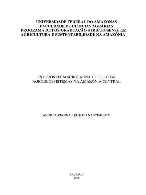 2206 Nascimento Macrofauna Do Solo Amazônia Central Pdf Solo