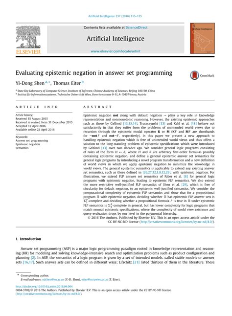 Pdf Evaluating Epistemic Negation In Answer Set Programming