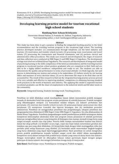 Developing Learning Practice Model For Tourism Vocational High School