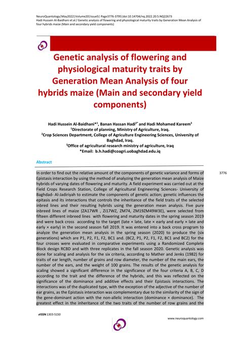 Pdf Genetic Analysis Of Flowering And Physiological Maturity Traits By Generation Mean