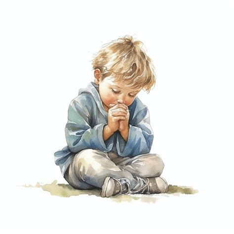 Acuarela Ilustración De Un Niño Orando Dibujos Animados Dibujados A