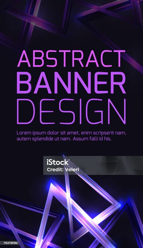 텍스트에 대 한 장소와 어두운 배경에 네온 삼각형 및 반짝임과 추상적 인 3d 배경 배너의 수직 템플릿 벡터 요소 개념에 대한 스톡 벡터 아트 및 기타 이미지 Istock