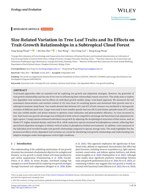 Pdf Size‐related Variation In Tree Leaf Traits And Its Effects On