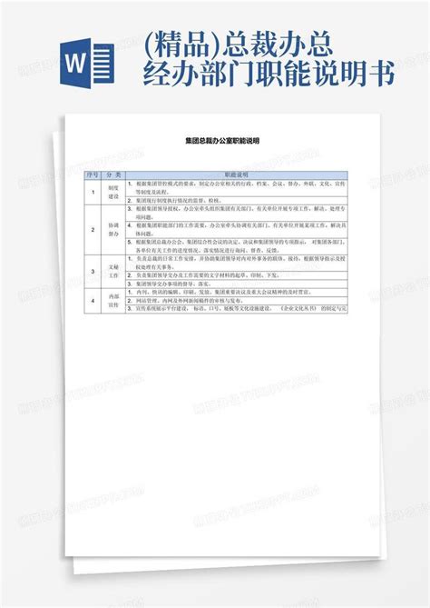 精品 总裁办总经办部门职能说明书 Word模板下载 编号qknokvgd 熊猫办公