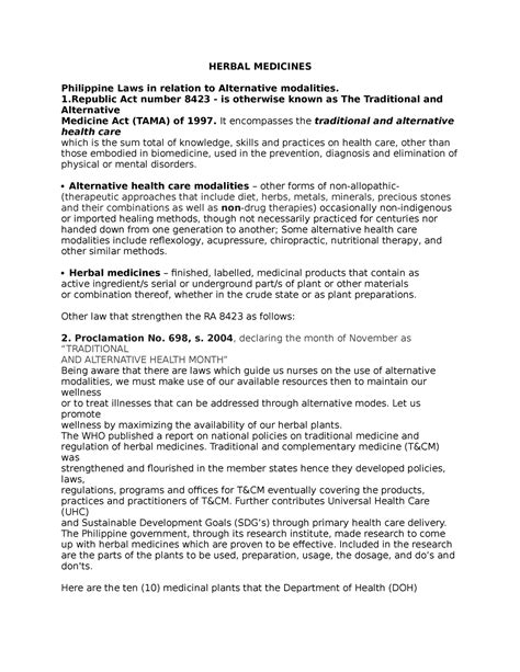 Herbal Medicines Chn Herbal Medicines Philippine Laws In Relation