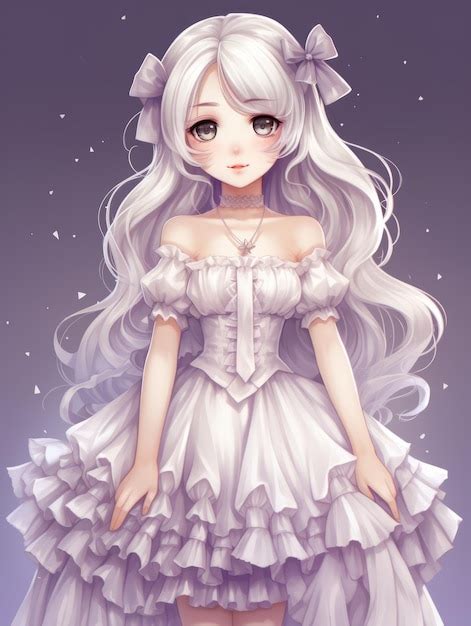Premium Photo Anime Girl With Long White Hair In A White Dress