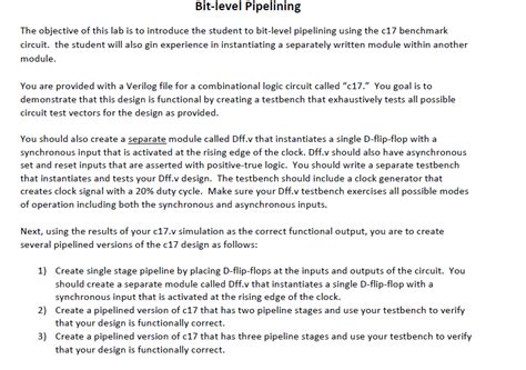Bit Level Pipelining The Objective Of This Lab Is To