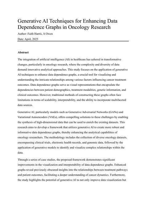 Pdf Generative Ai Techniques For Enhancing Data Dependence Graphs In Oncology Research