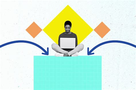 3d 콜라주 포스터 서식 파일 트렌드 삽화 스케치 프로세스 아이디어 성공 발사 프로젝트 젊은 숙녀 도보 경로 손 보류 노트북 학생 18 19세에 대한 스톡 사진 및 기타