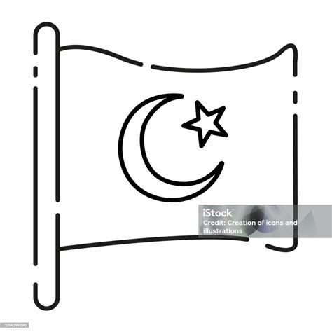 이슬람 국기 블랙 라인 아이콘 웹 페이지 모바일 앱 프로모션용 픽토그램 Ui Ux Gui 디자인 요소입니다 편집 가능한 스트로크