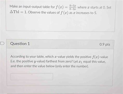 Solved Make An Input Output Table For Fx 95x8 3x Where æ Starts