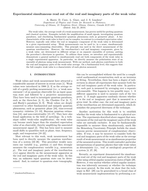 Pdf Experimental Simultaneous Read Out Of The Real And Imaginary