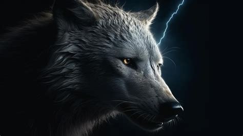 Premium Photo Close Up Of Wolf With Lightning On Black