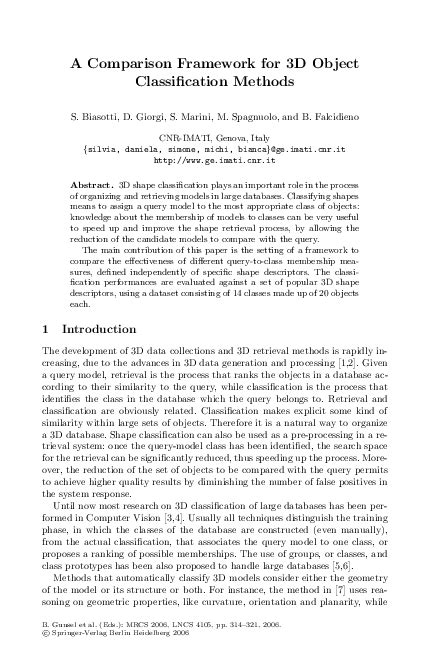 Pdf A Comparison Framework For 3d Object Classification Methods
