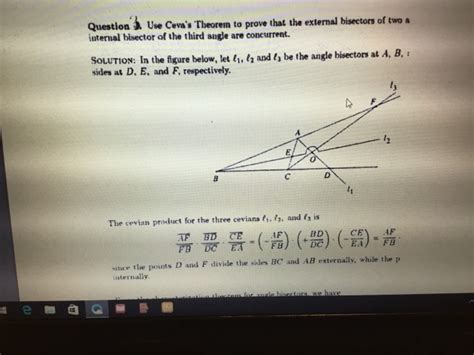 Solved Question Use Ceva S Theorem To Prove That The Chegg Com