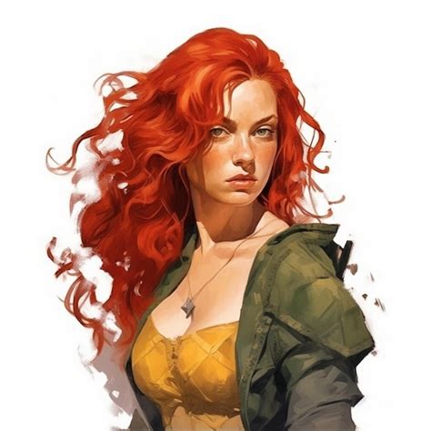 A Drawing Of A Woman With Red Hair And Glasses Premium Ai Generated Image