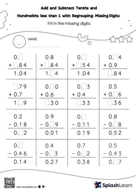 Add And Subtract Tenths And Hundredths Less Than 1 With Regrouping
