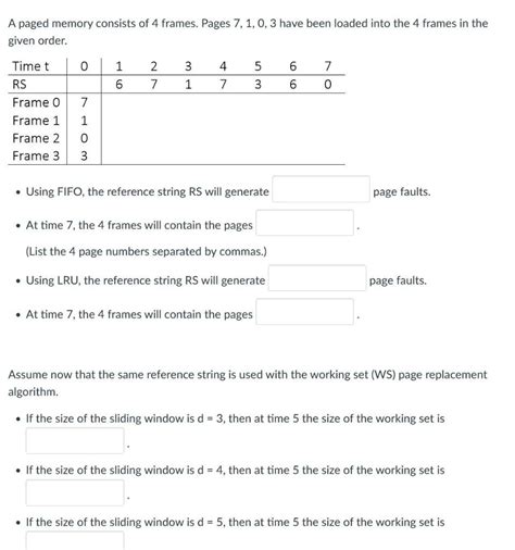 Solved A Paged Memory Consists Of 4 Frames Pages 7 1 0 3