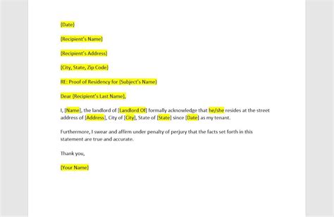 Address Proof Letter Format