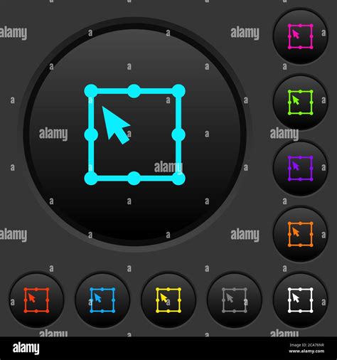 Free Transform Object Dark Push Buttons With Vivid Color Icons On Dark Grey Background Stock