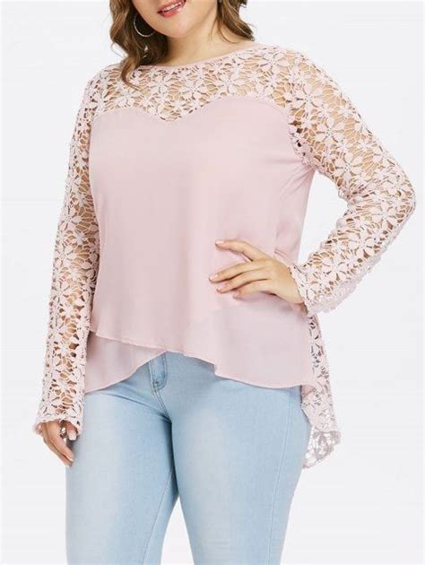 Plus Size Hollow Out Lace Blouse Plus Size Tops Lace Top Long Sleeve