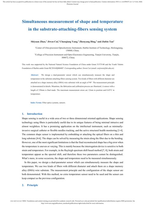 Pdf Simultaneous Measurement Of Shape And Temperature In The Substrate Attaching Fibers