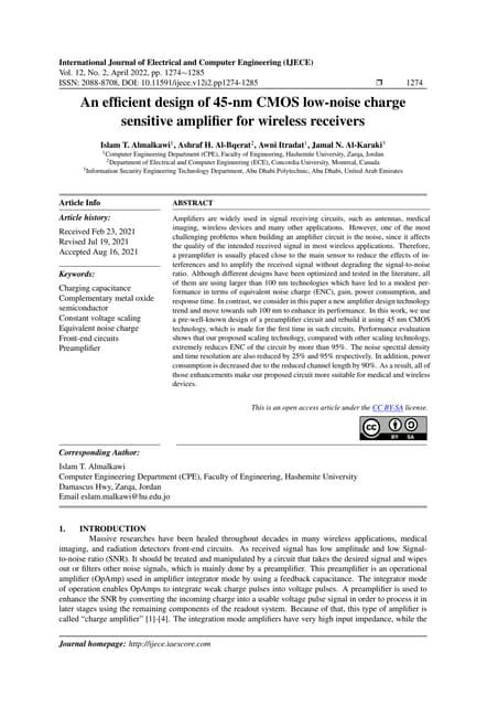 An Efficient Design Of 45 Nm Cmos Low Noise Charge Sensitive Amplifier For Wireless Receivers Pdf