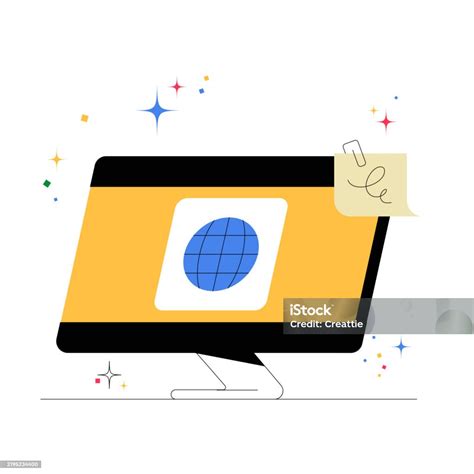 평면 벡터 일러스트 레이 션에 글로브 아이콘이 있는 데스크탑 컴퓨터 온라인 존재 글로벌 연결 및 디지털 액세스를 상징하며 흰색 배경에 고립되어 있습니다 0명에 대한 스톡