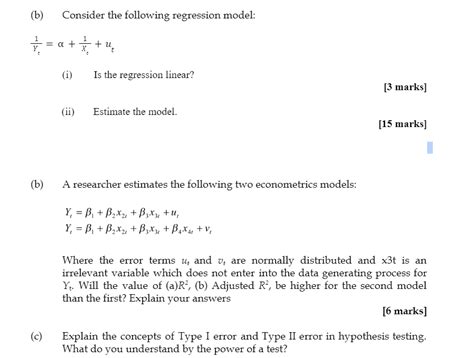 Solved B Consider The Following Regression Model Chegg