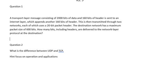 Solved Question 1 A Transport Layer Message Consisting Of