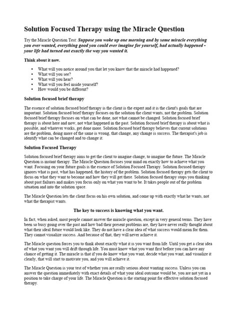 Solution Focused Therapy Using The Miracle Question Download Free Pdf Psychology